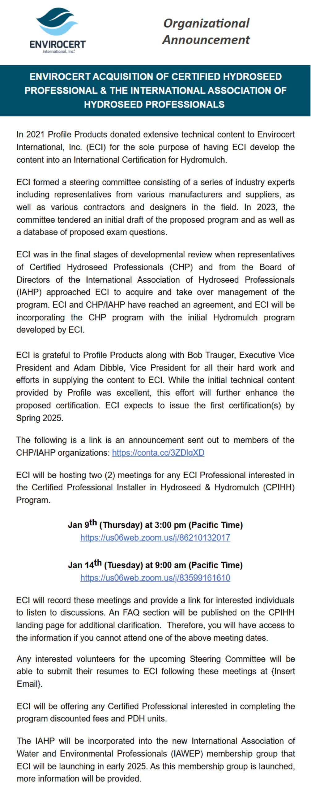 EnviroCert Acquisition of Certified Hydroseed Professional & The ...