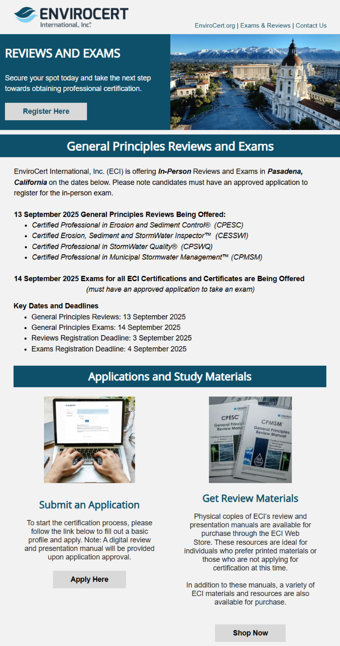 In-Person Reviews and Exams in Pasadena, California - EnviroCert International, Inc.
